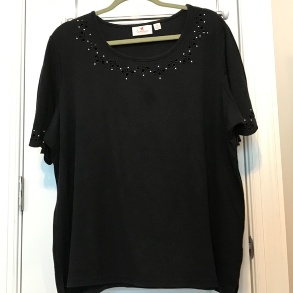 Quacker Factory | Tops | Qf Black Tshirt With Rhinestones And Eyelet ...